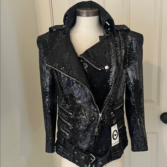 Balmain | Jackets & Coats | Balmain Black Sequin Denim Jacket New With ...